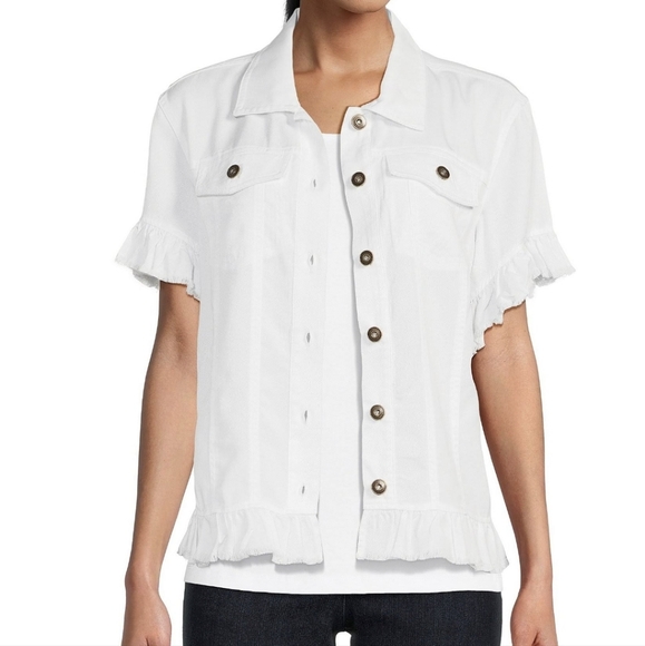 Multiples | Jackets & Coats | Multiples Point Collar Ruffled Trim White ...
